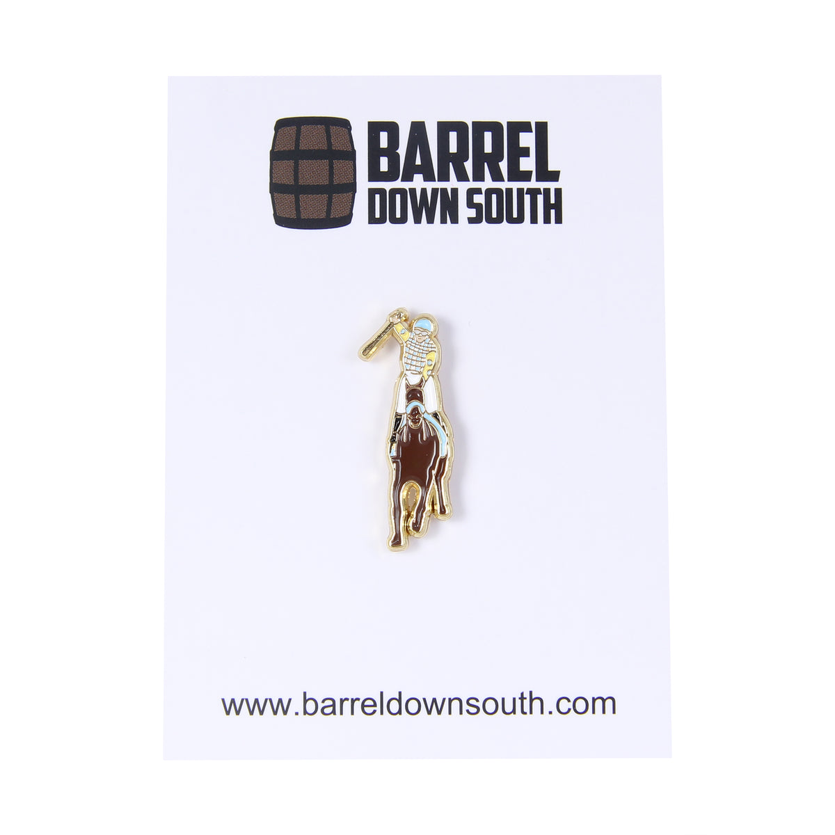 Cheering Jockey Lapel Pin – Barrel Down South