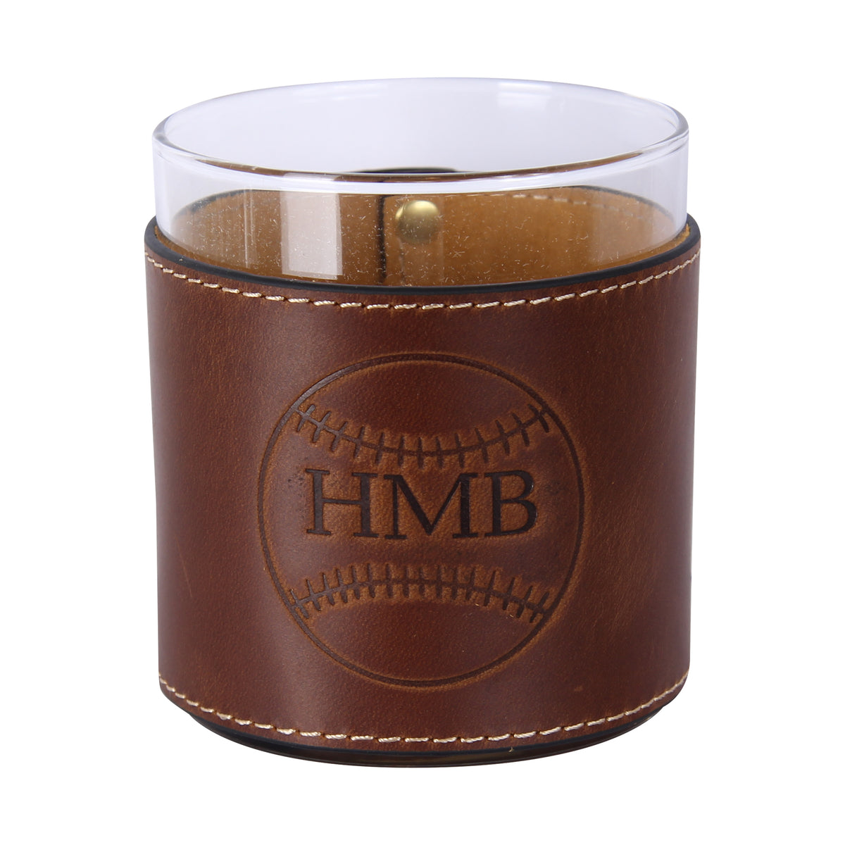 Custom Set of 2 Baseball Leather Wrapped Bourbon Whiskey Rocks Glasses ...